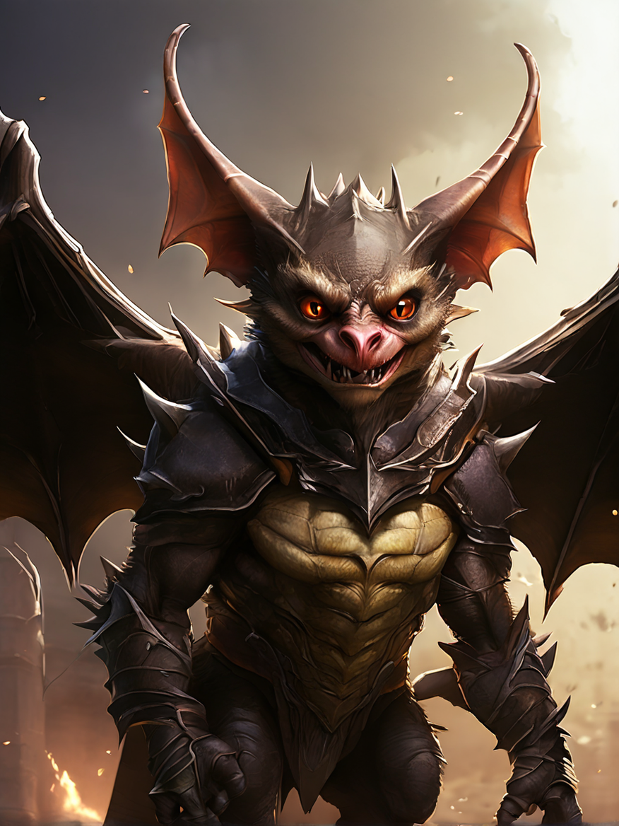 Create a hybrid goblin and bat creature with wings of a bat by David ...