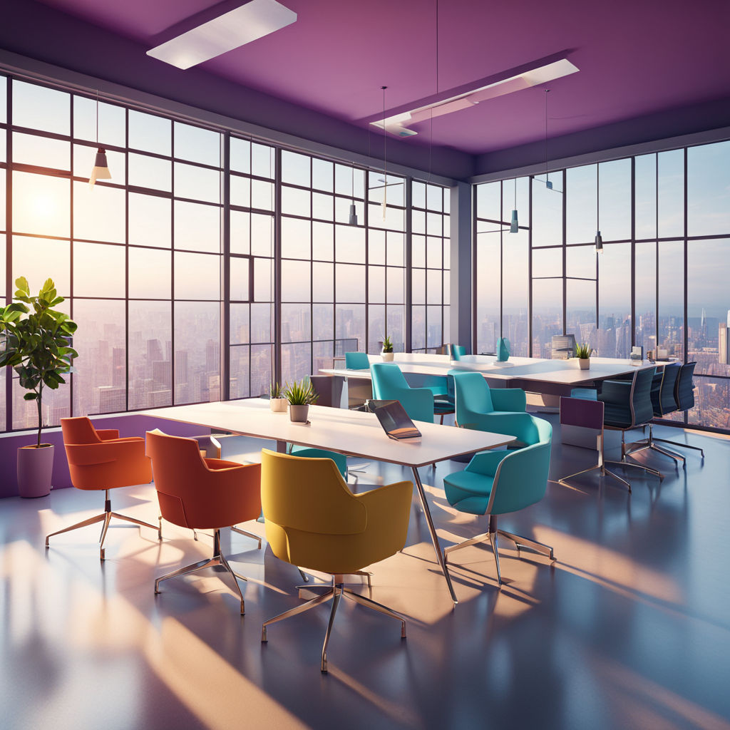 Colored office meeting room interior with tables and chairs by Md ...