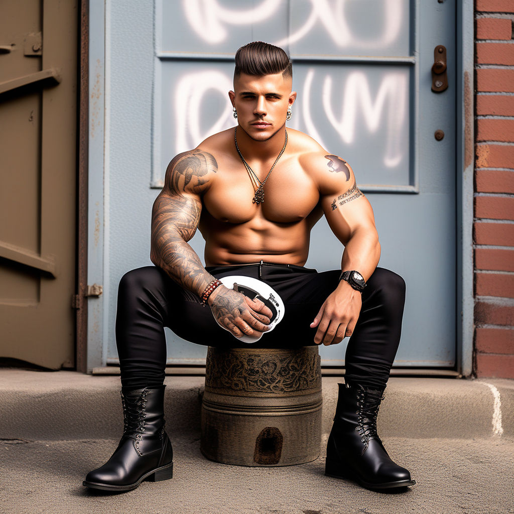 Full body shirtless muscular huge pecs aryan wearing combat ... by К Н - Playground