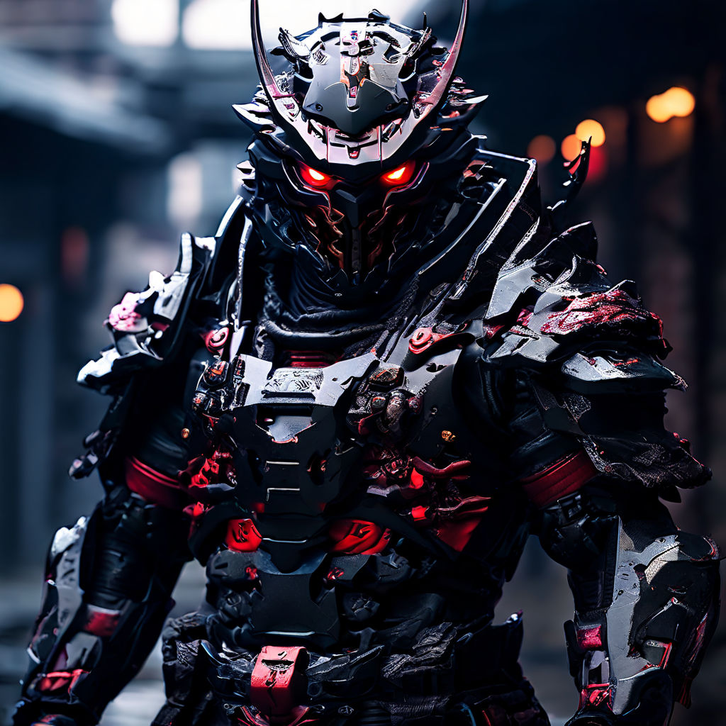 Evil Samurai in black mecha suit armor cyberpunk katana by eli nguyen ...
