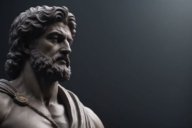 Stoic statue with muscles in 8k cinematic and dark backgroun... by ...