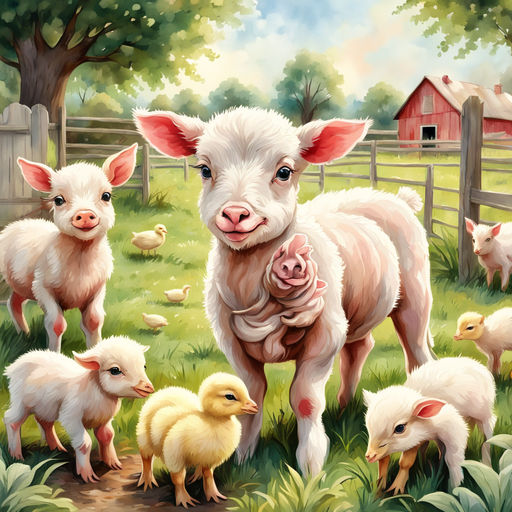 An idyllic setting with an array of baby farm animals by Minnie ...