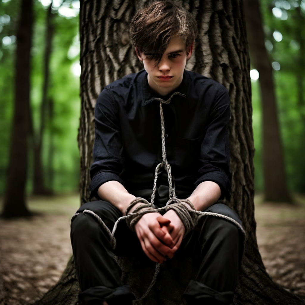 16 year old boy with tied up wrists tied up ankles and gagge... by ...