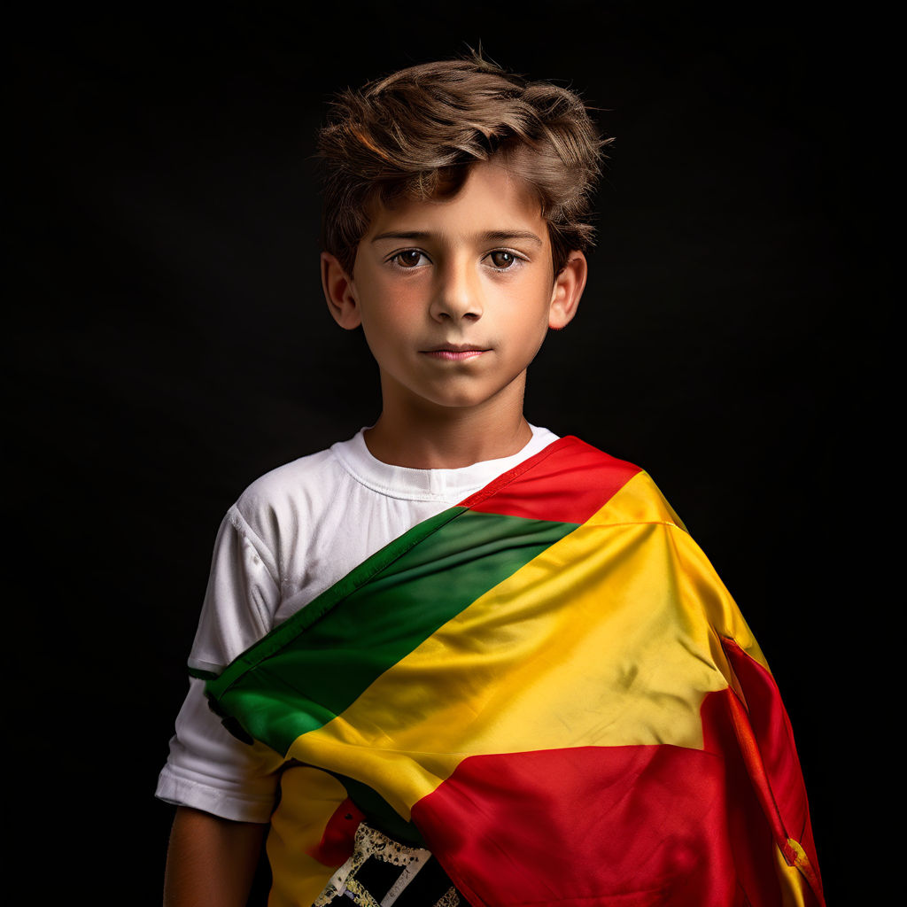 Traditional boy holding flag in hand flag colour must red ye... by ...