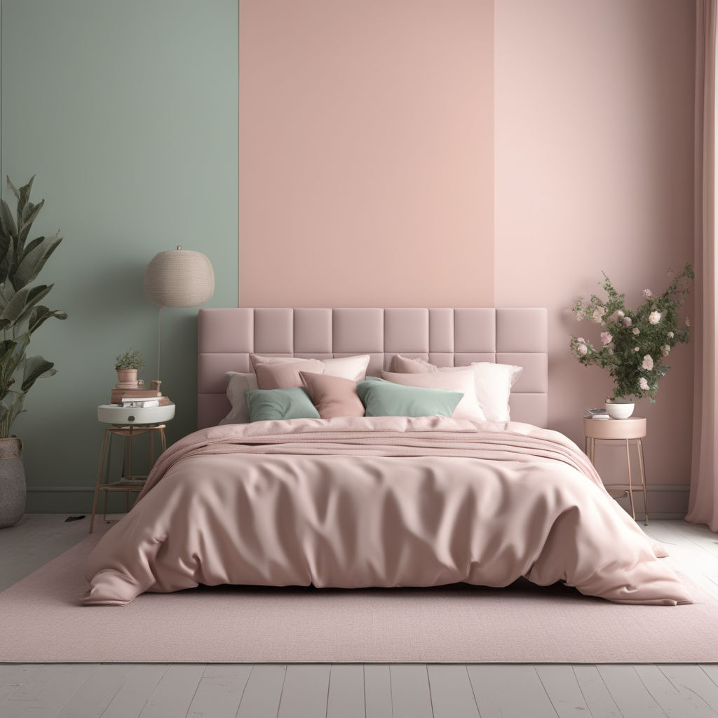 Coquette bedroom pastel shades blank wall by Samik Banerjee - Playground
