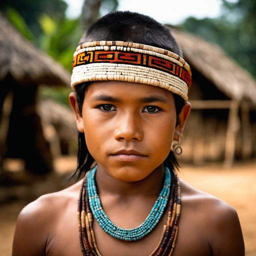 Portrait of a confident boy native indigenous amazonian in a... by ...