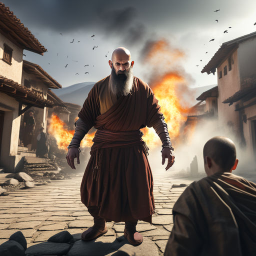A angry man infront of a monk inthe village by Vikash Gupta - Playground