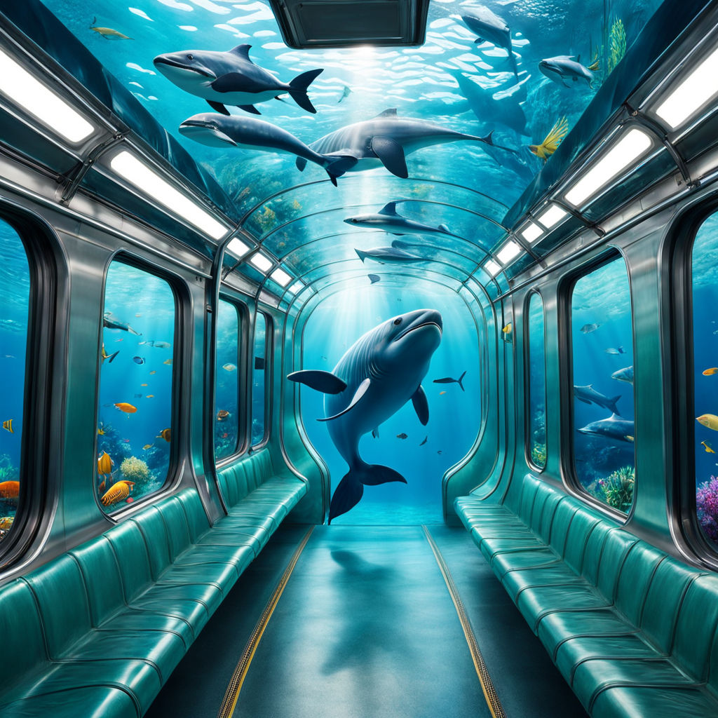 Underwater subway train encased in a transparent tunnel by spectrum ...