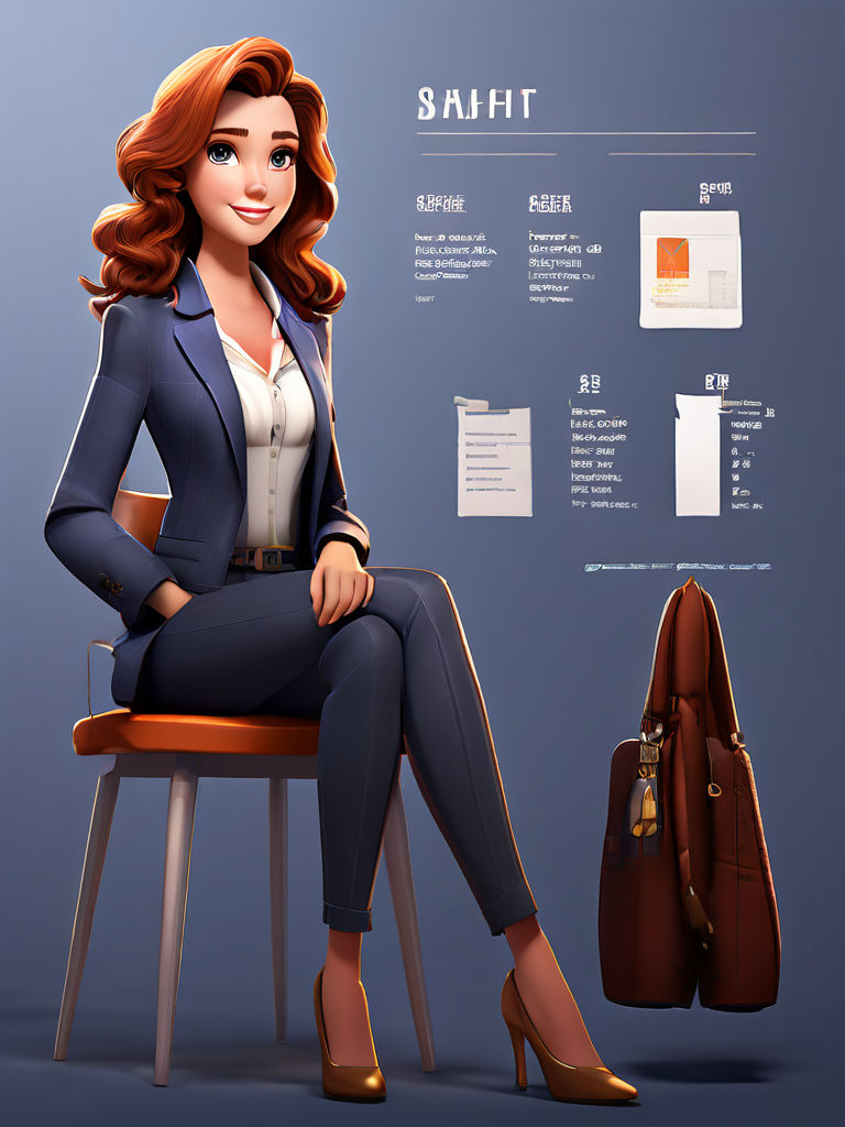 Create a character sheet of a tall girl sitting on a chair by Zaid ...