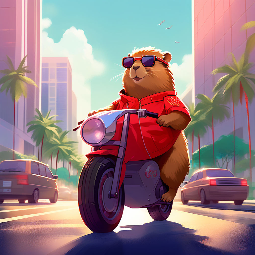 ""A cute capybara riding a motorcycle by Smilies00 - Playground