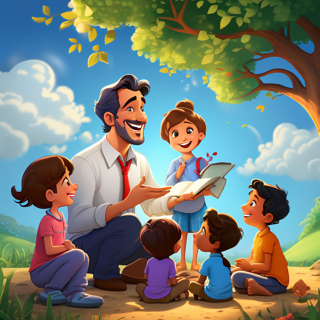 A man telling moral story to children in cartoon by Aarti Kumari ...