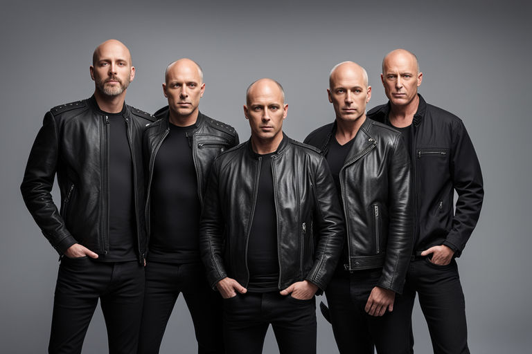 Generate a realistic image of a hard rock band consisting of... by ...