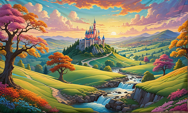 Disney-style cartoon of a picturesque landscape by Anny Garcia - Playground