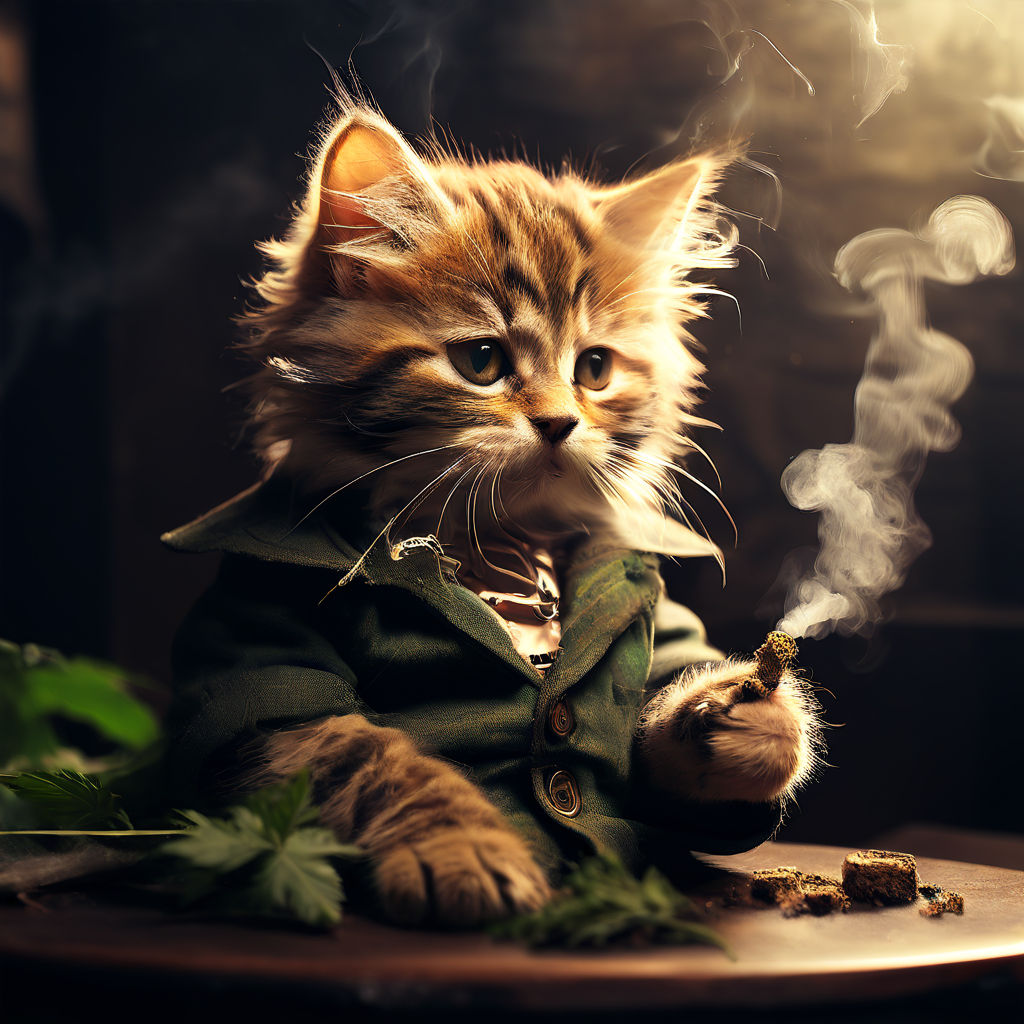 A kitten smoking a joint by Wingman - Playground
