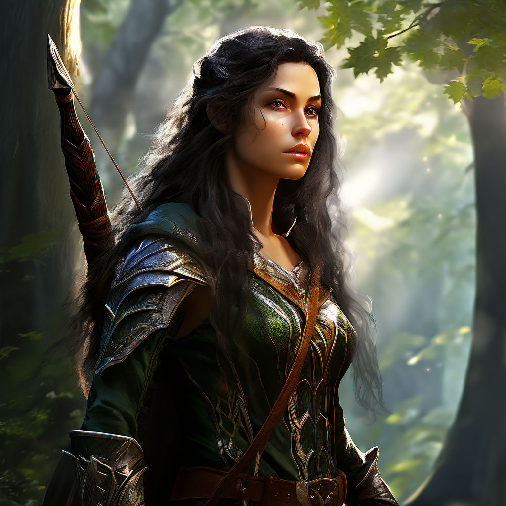 High Elf Ranger with flowing black hair by Carissa Bailey - Playground