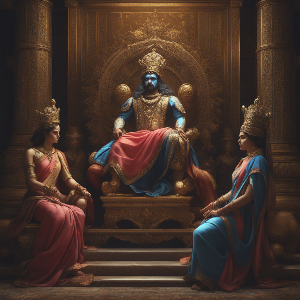 Introduce King Dasharatha and his three queens with his assi... by ...