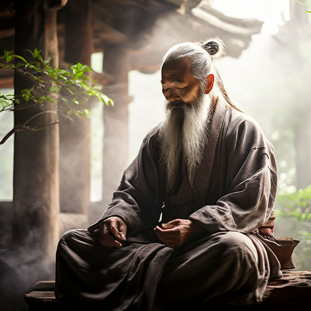 Traditional Chinese Daoist Taoist master sitting in meditati... by 楊明玲 ...