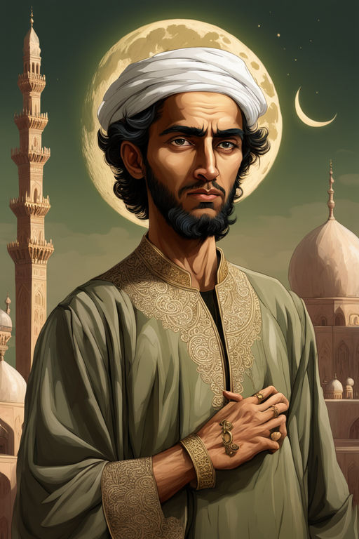 A portrait of Prophet Muhammad depicted in traditional attir... by ...