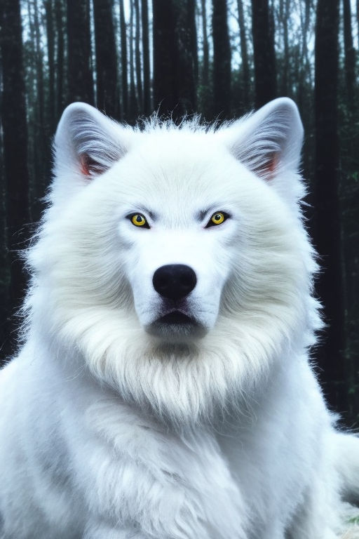 A close up of an albino fierce dire wolf hunting in the ench... by ...