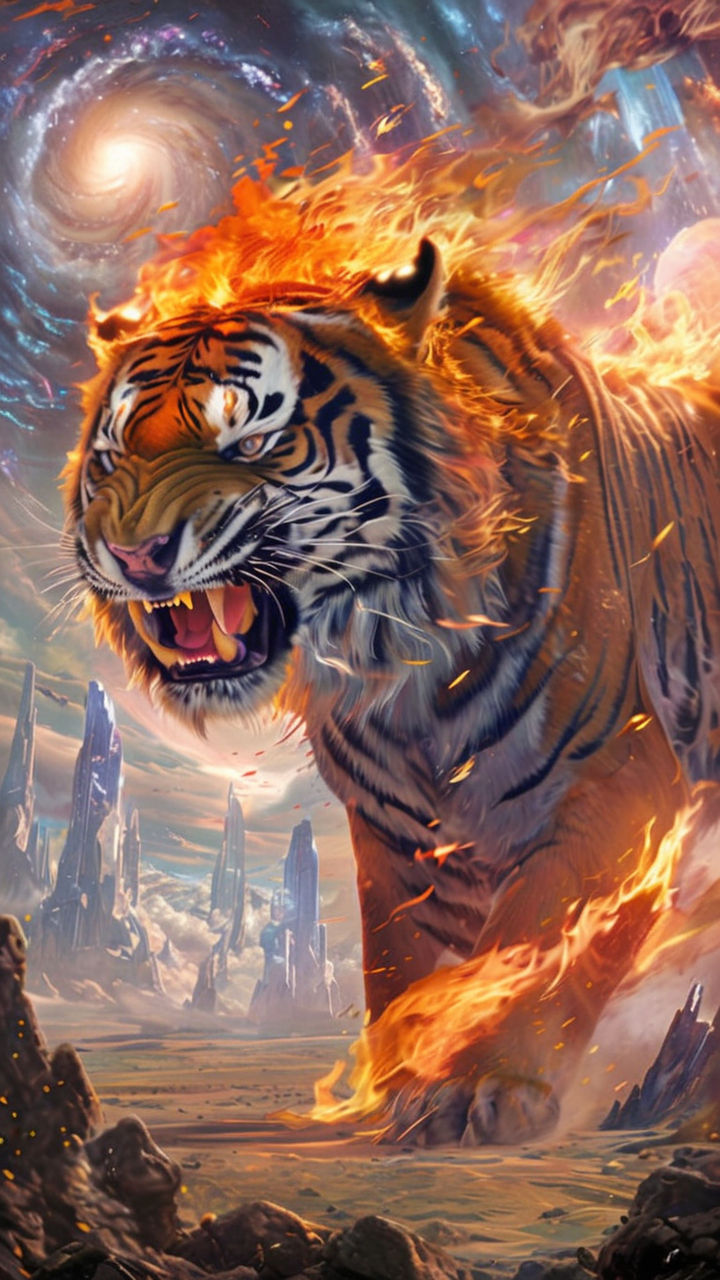 Roaring Tiger with a fire by luffy Vynce - Playground