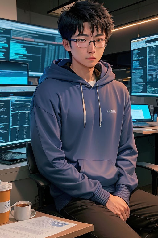 An Asian male developer in his 20s wearing glasses by Sports Gem खेल ...