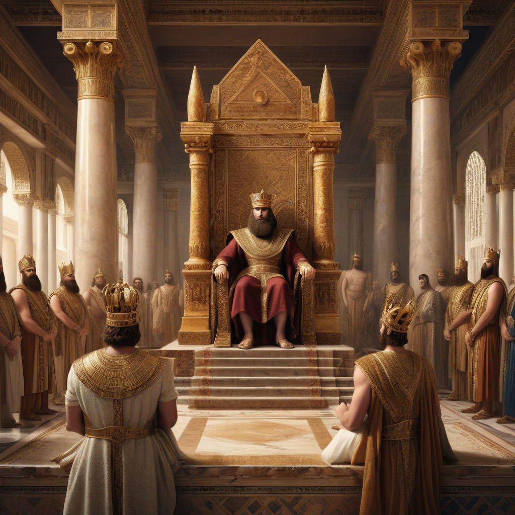 Realistic image of King Nebuchadnezzar on his throne in a gl... by ...