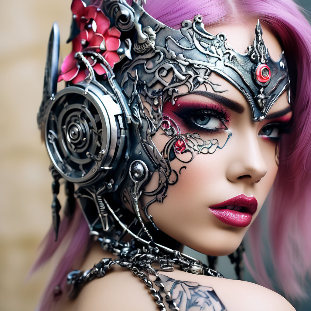Decadence girl cyborg cyberpunkpiercing tattoo half face mas... by ...