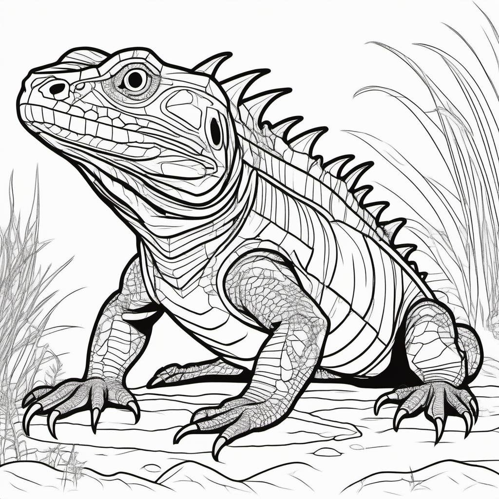 Tuatara. Coloring book. No detail. Thick outline white backg... by ...