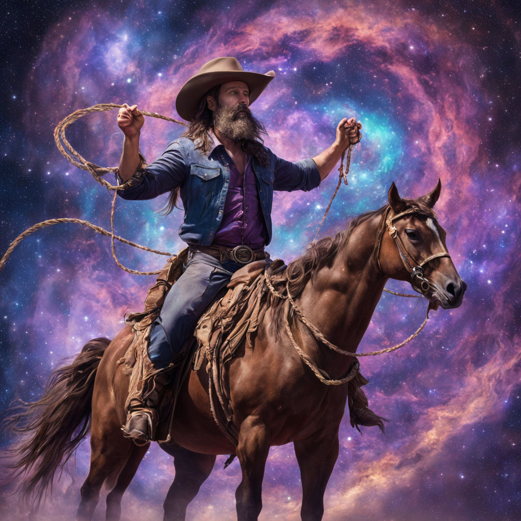 Cowboy with a flowing beard and long hair by Samuel Alves - Playground