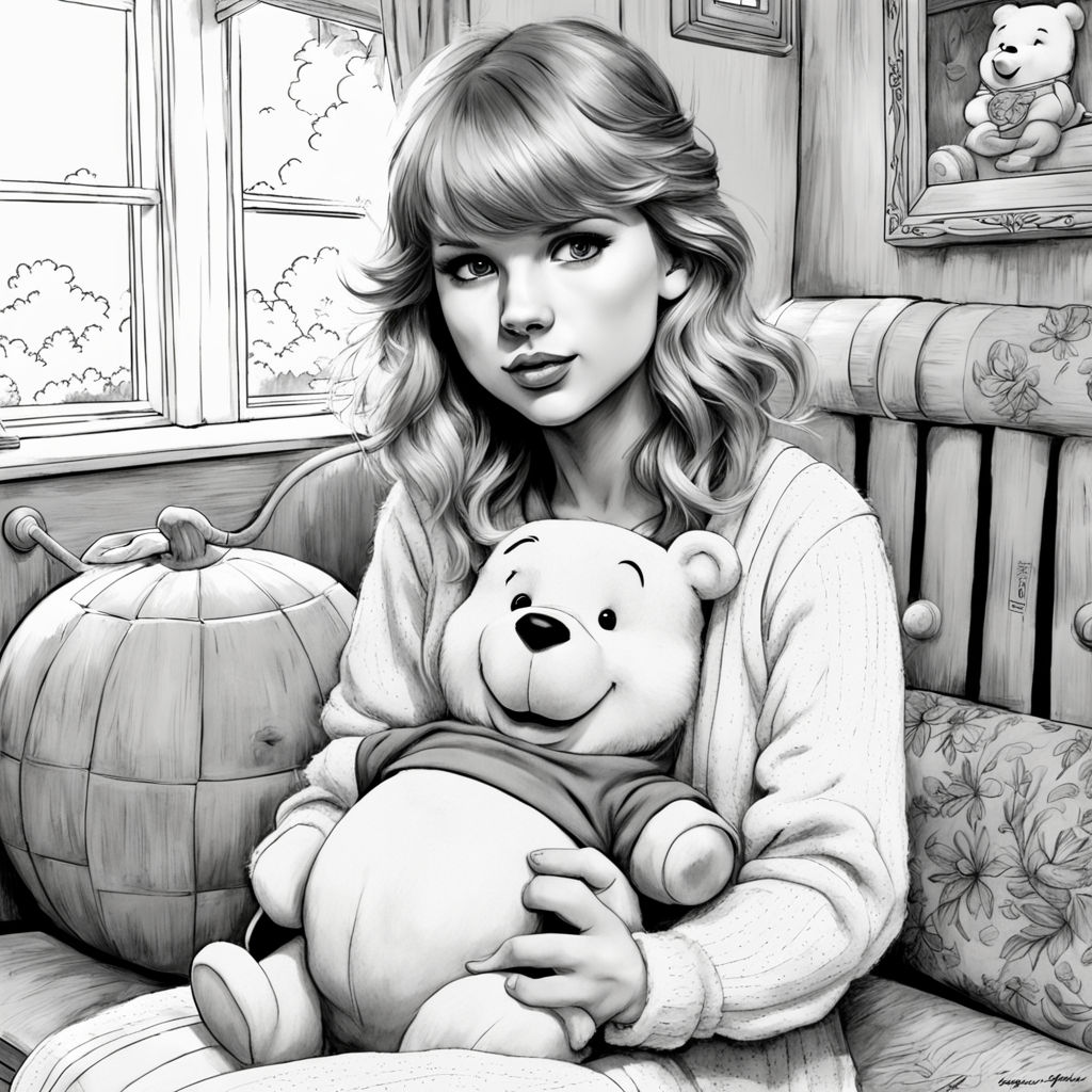 Coloring page Taylor swift with Winnie the pooh at cozy corn... by Mike ...