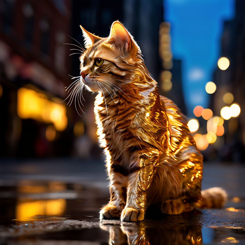 Golden metallic cat captured in profile as it saunters down ... by Nice ...