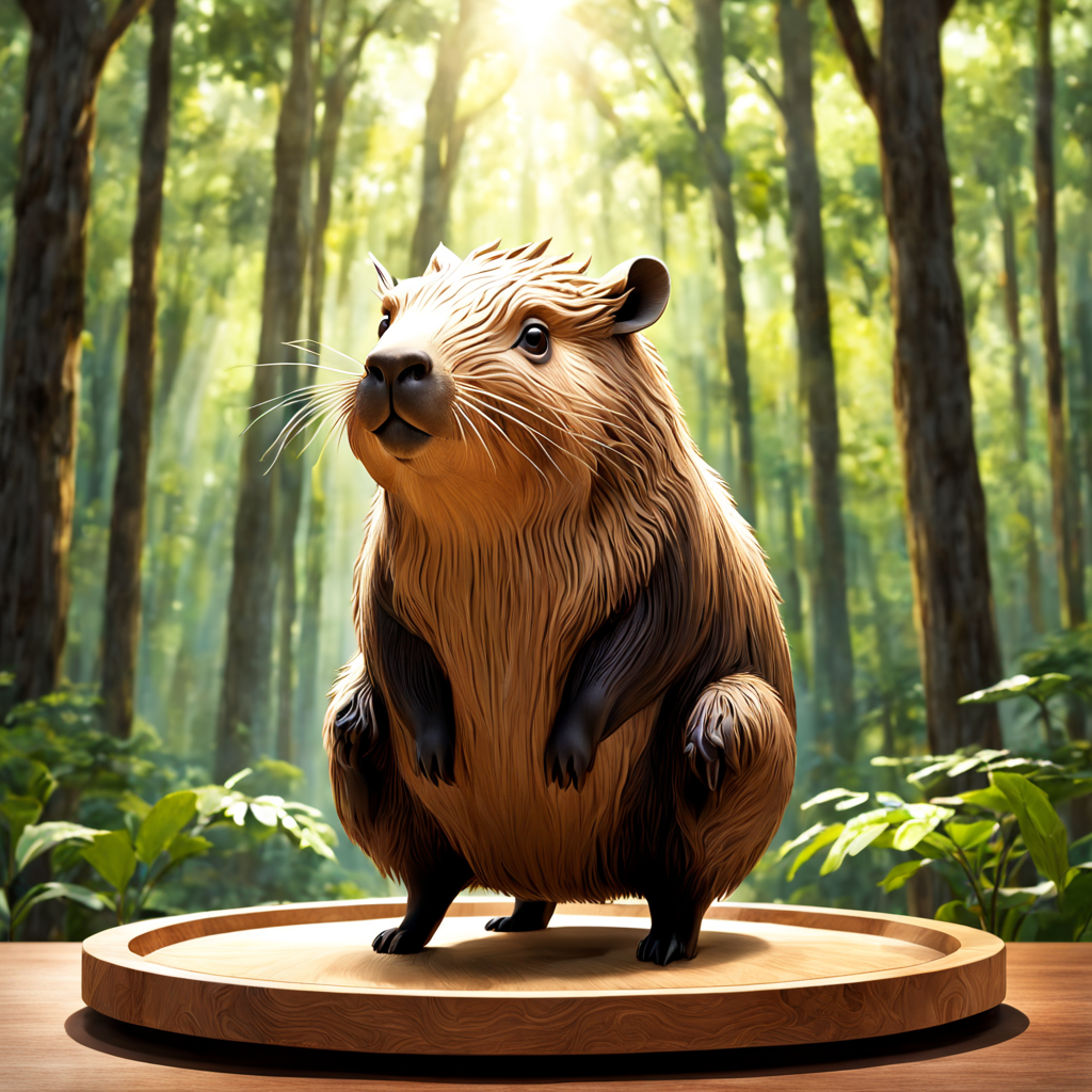 Wood carving of capybara standing upright by Fusion - Playground