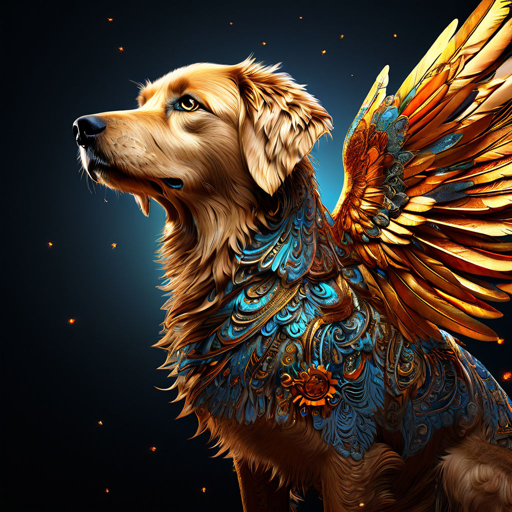 God in the form of a dog with bird wings connecting the eart... by ...