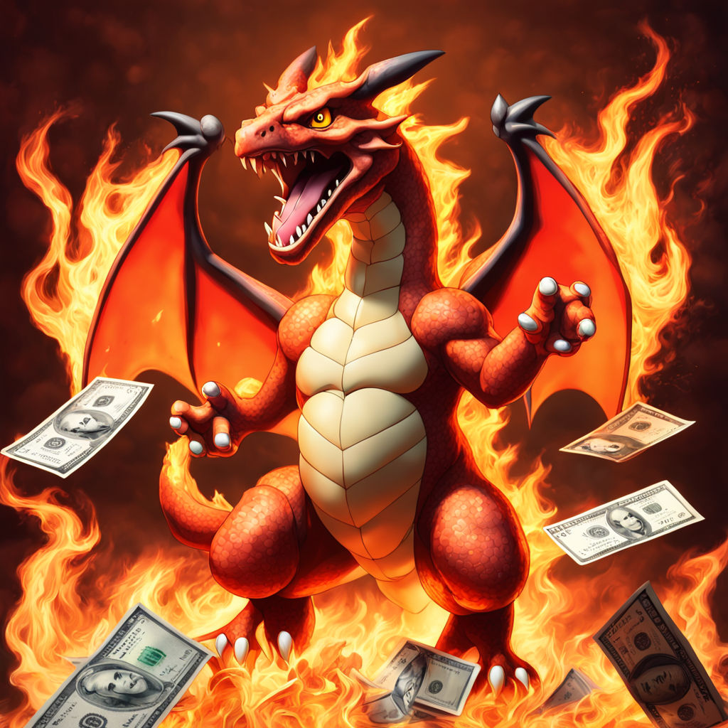 Charizard clutching a bundle of US currency in its claws by Alx Fav ...