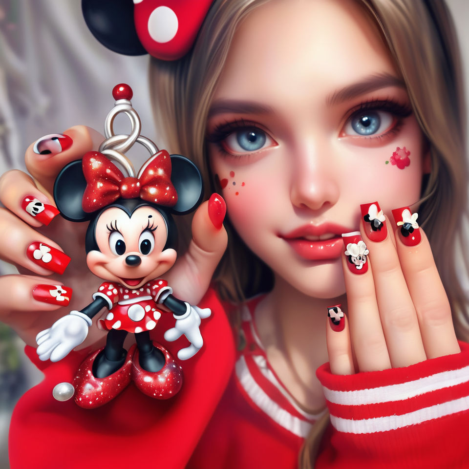 A Close Up Of A Person With Minnie Mouse Nails By Mell Pg Playground
