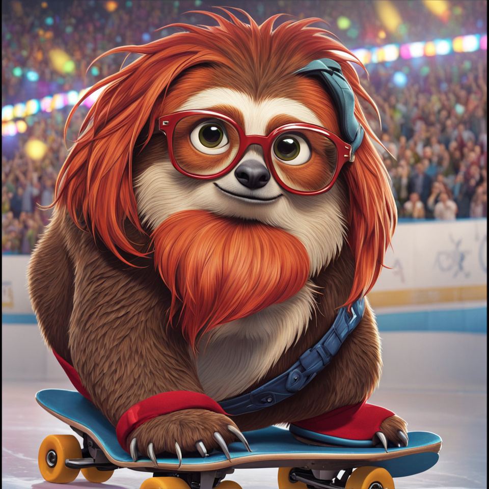 A animated red headed sloth wearing Glasses Skating in a ska... by Tlik ...