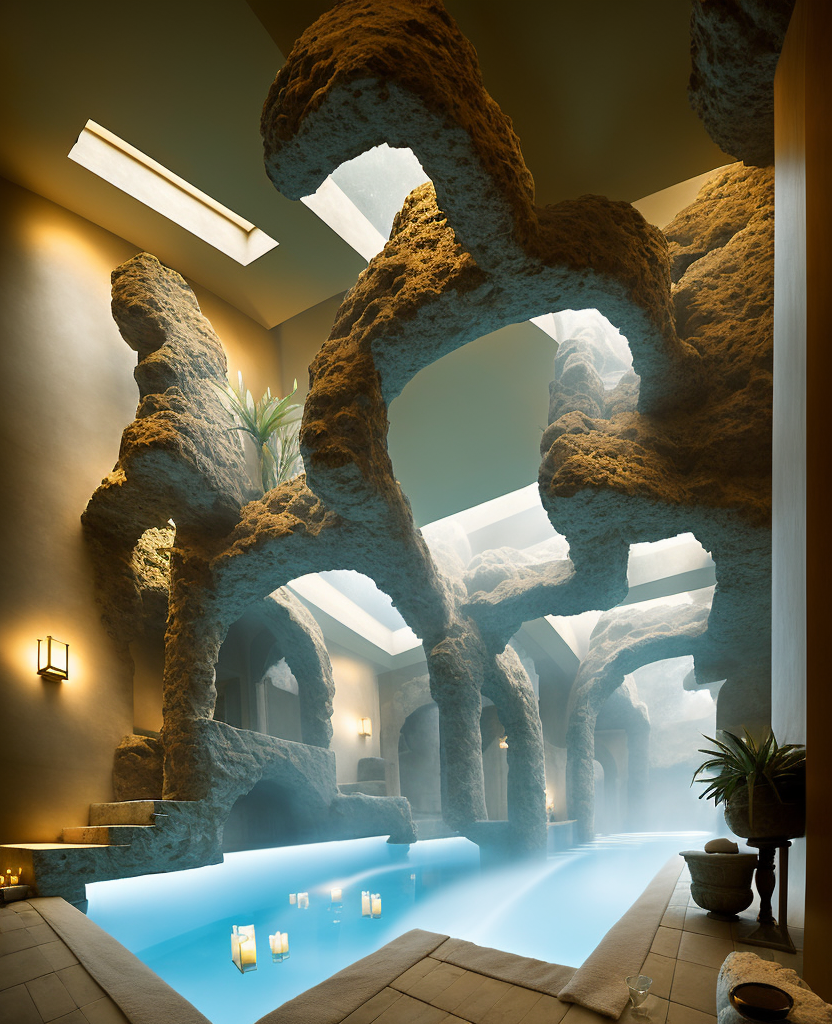 Ancient luxury spa interior by Dan Quattrochi - Playground