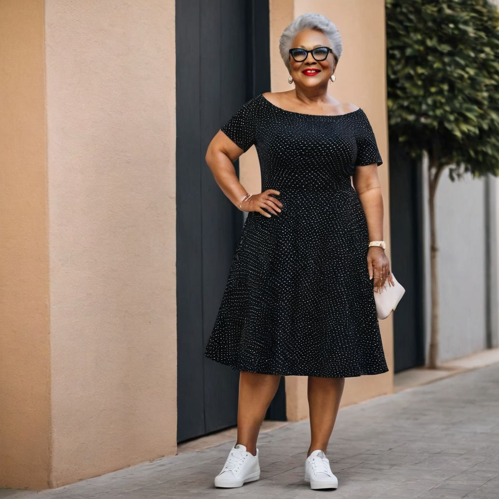 Plus size Stylish black old age woman wearing boat neck skat... by adrian kinyanjui - Playground
