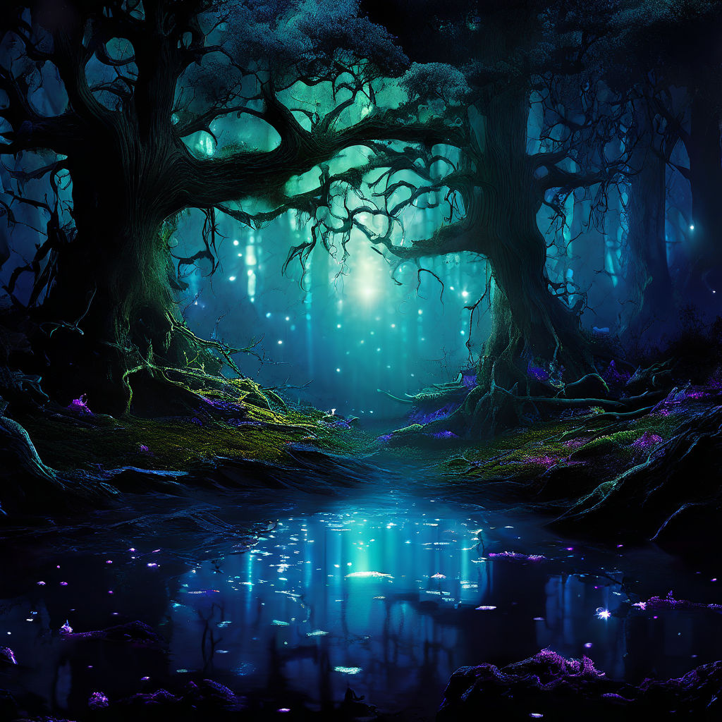 Enchanted forest under a twilight sky by Jean Doctor - Playground