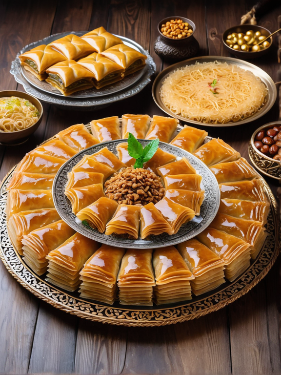 A large beautiful Arabic plate filled with baklava by Mouhammed ...