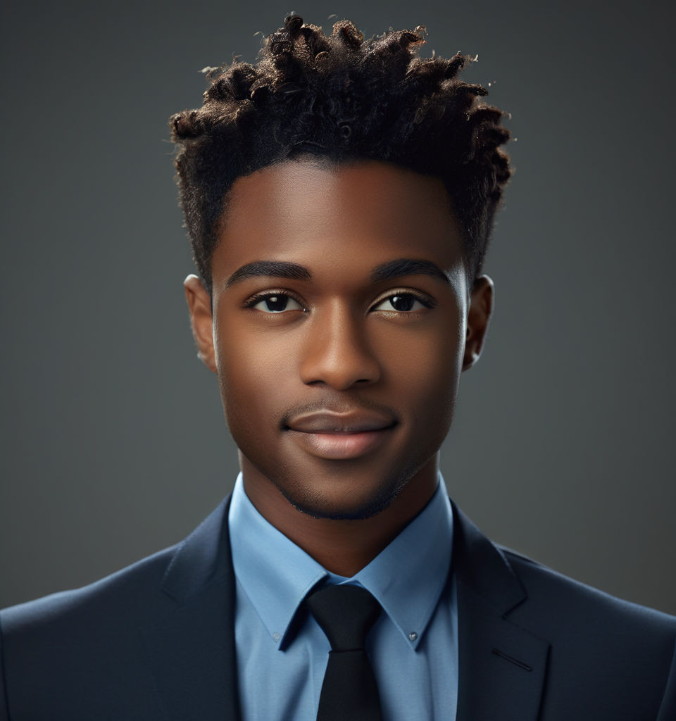 A photorealistic portrait of a 25-year-old Black man with sh... by ...