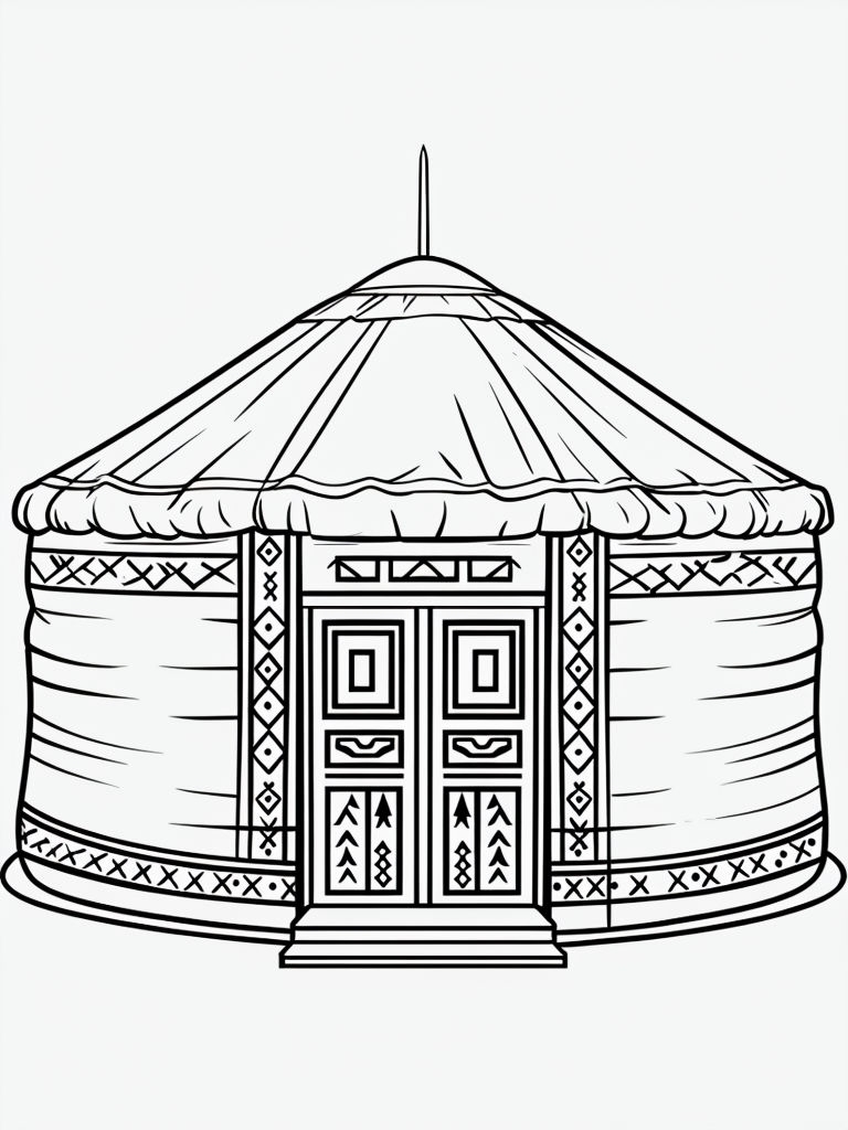 Detailed Line Drawing of a Traditional Yurt Illustration Coloring Book ...