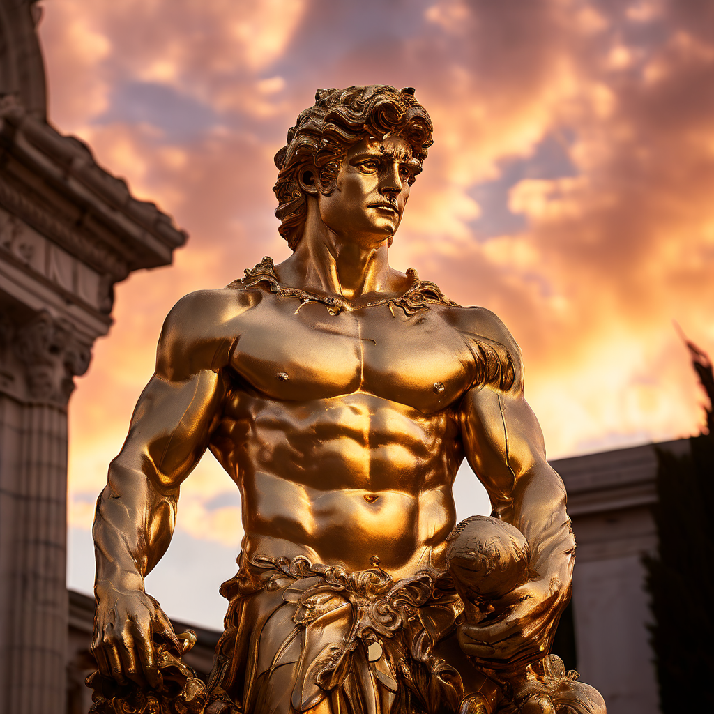 A gold statue by Rory Rudy - Playground