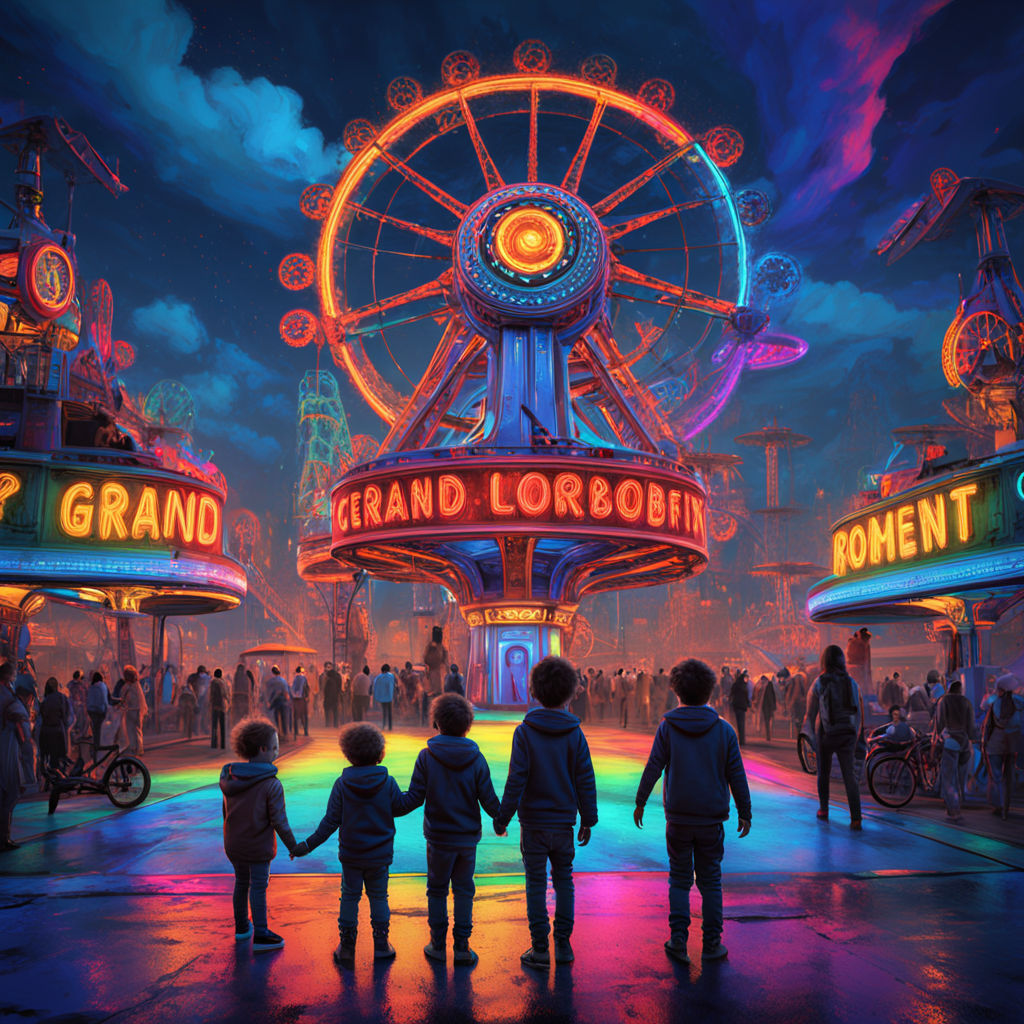 Children arriving at the grand opening of an amusement park by Lukas ...