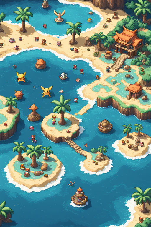 Pixel art game screen where iconic Pokemon characters don ge... by Tony ...