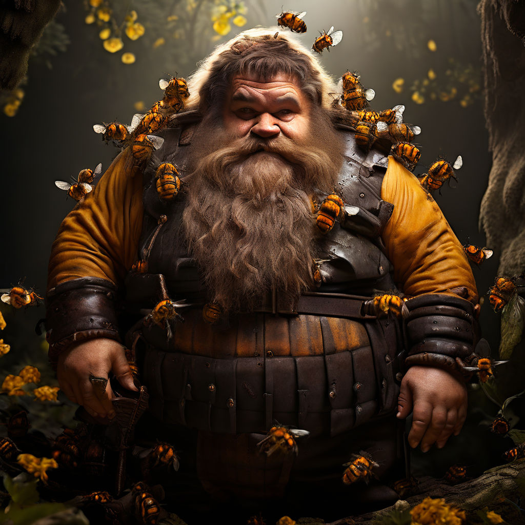 Standing Giant dwarf with bees around him by Abayomi Olabode - Playground