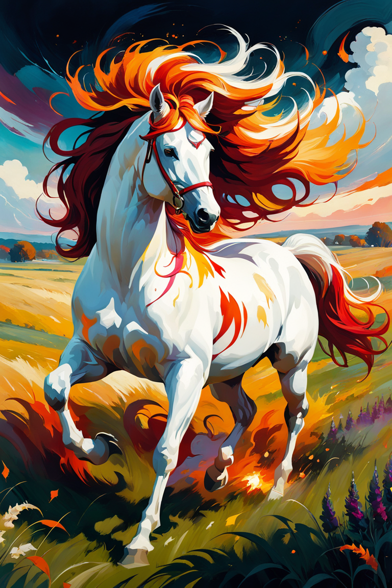 Majestic white steed with fiery mane by Jacek “Jacenty” - Playground