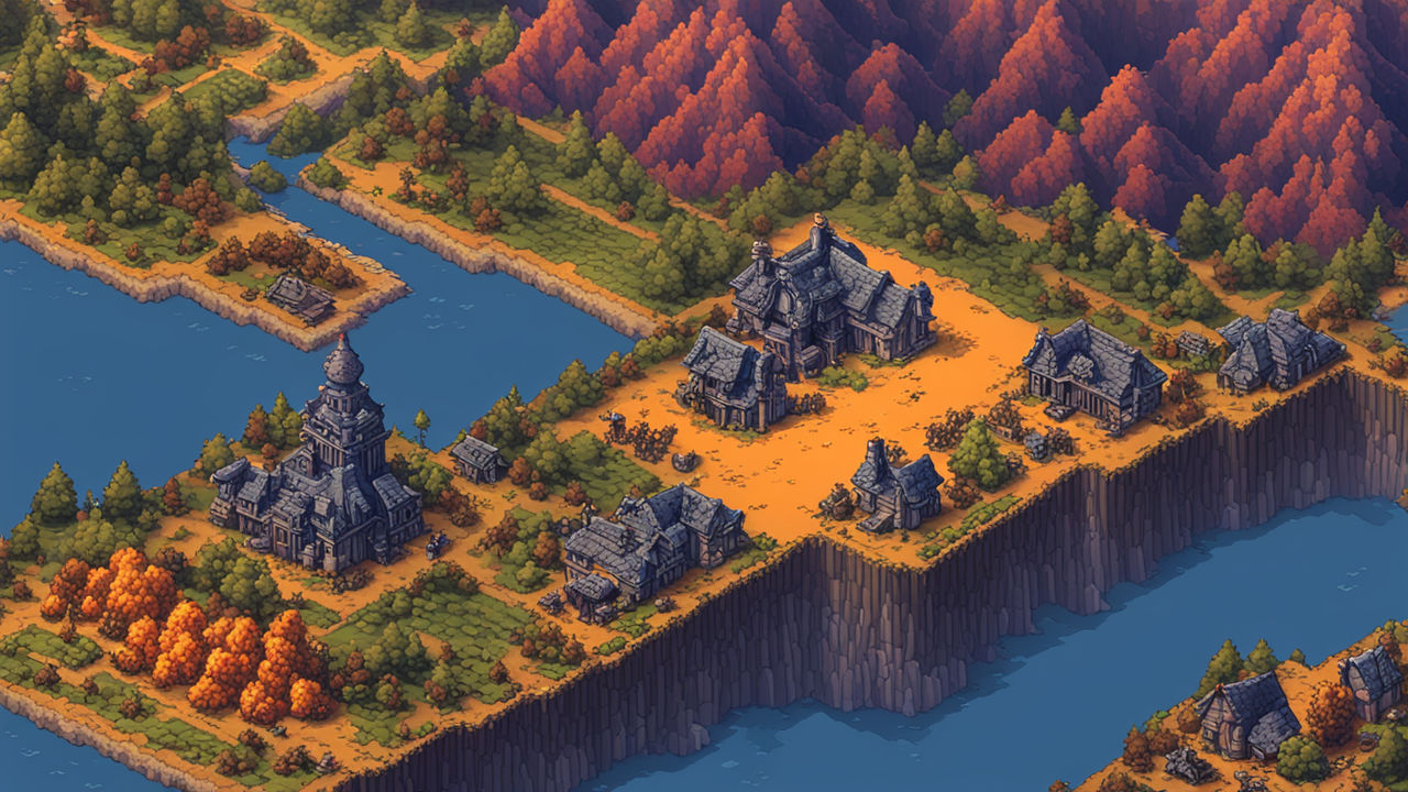 Pixel art scene of a battlefield close to a detailed village by Alex ...