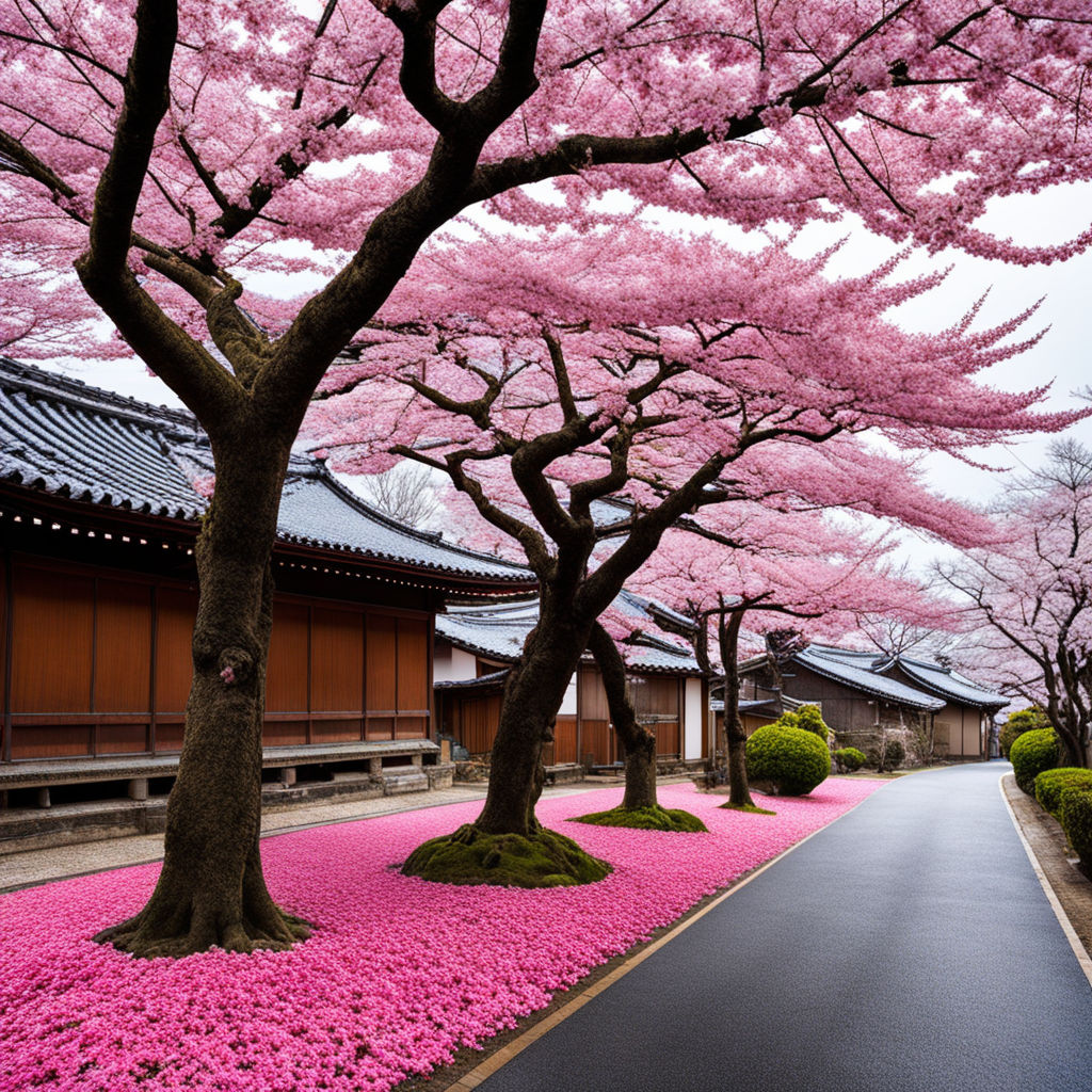 Sakura tree while sakuras falling from it slowly and its win... by ...