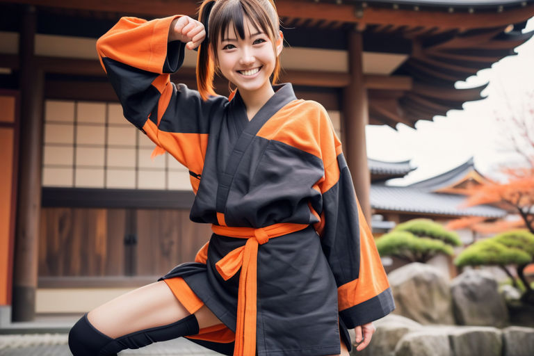 Japanese ninja-girl with short ponytail by Klode Cake - Playground